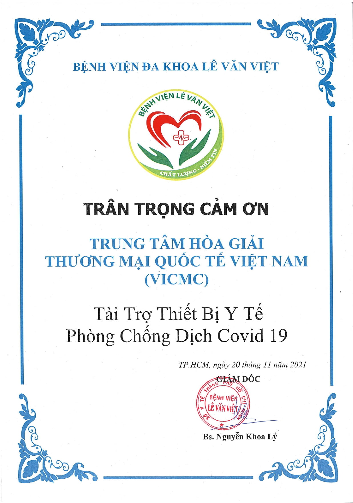 HGV VICMC ủng hộ vật dụng y tế cho Bệnh viện dã chiến tại TP.HCM